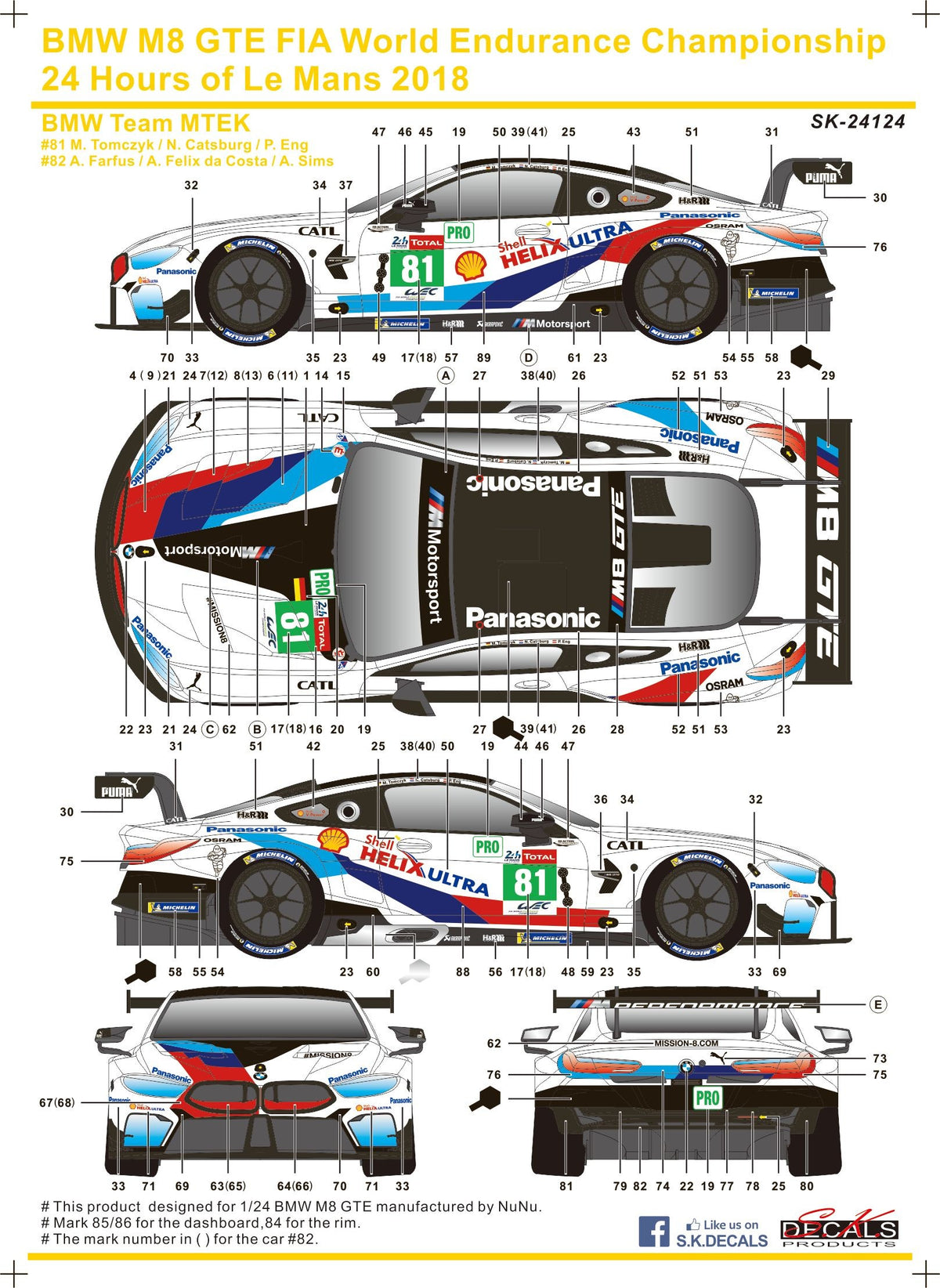 S.K. Decals BMW M8 GTE WeatherTech SportsCar Championship Watkins Glen