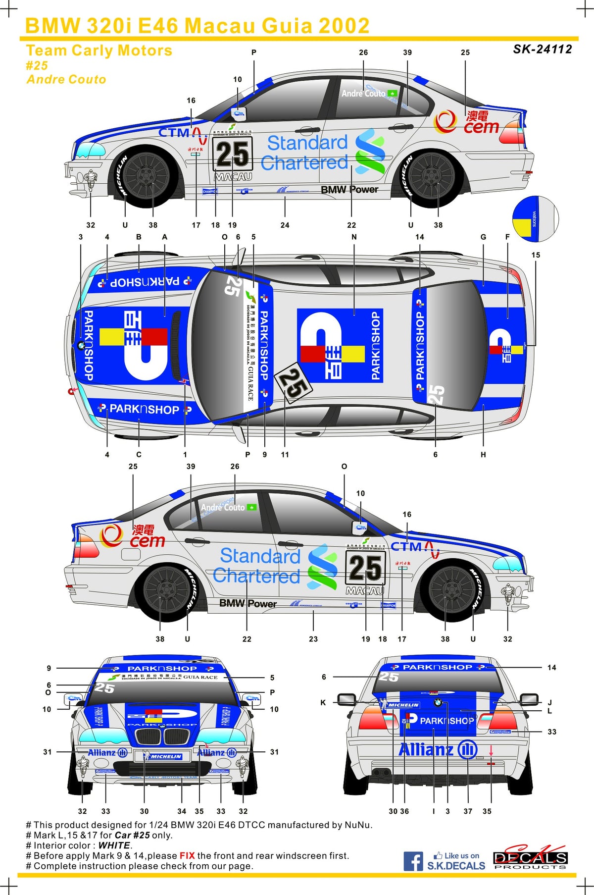 S.K. Decals BMW 320i E46 Macau Guai 2002 Park Shop Decals - Team Carly
